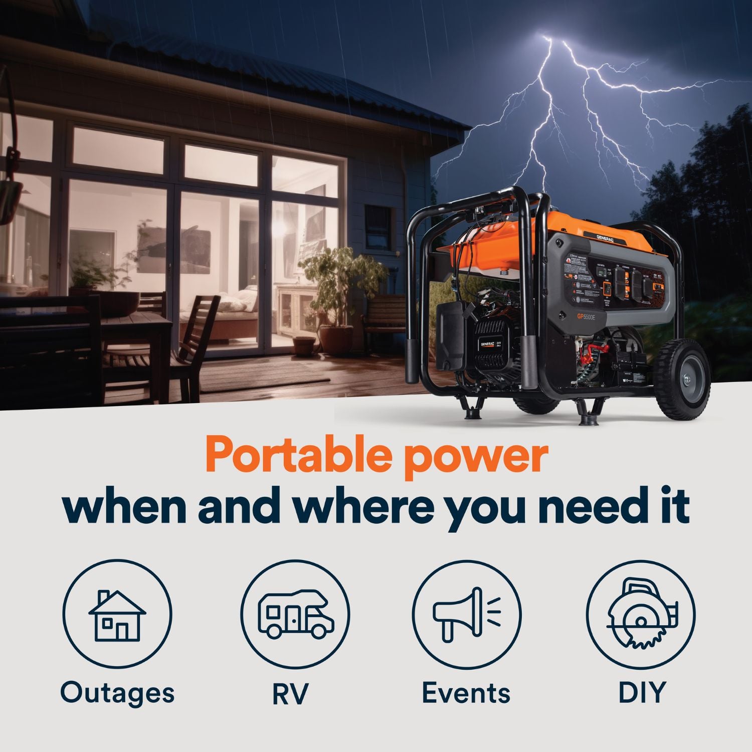 Generac GP5500E Gasoline 5500W/6875W Portable Generator | Electric Sta ...