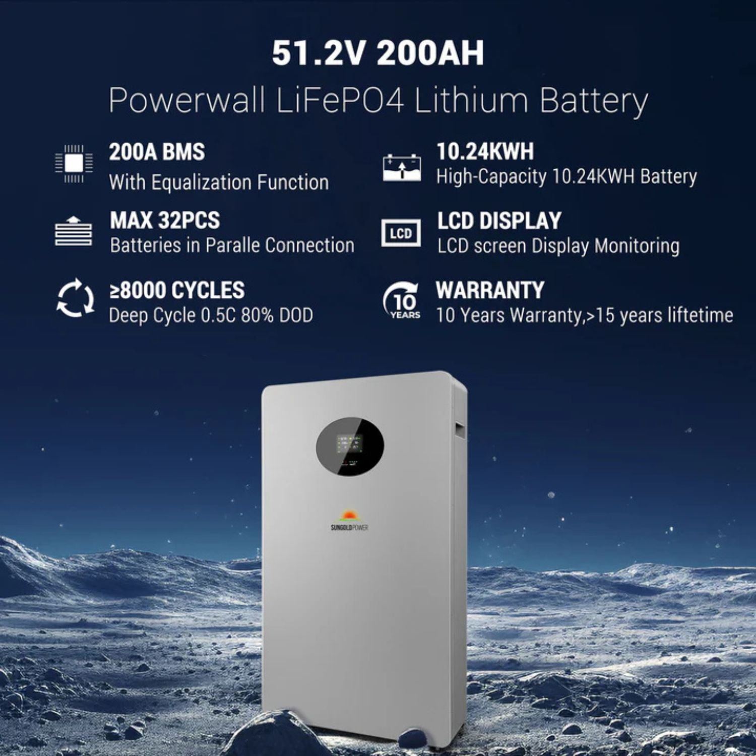 SunGold Power Powerwall X 51.2V 200AH Lithium Battery | Outbound Power