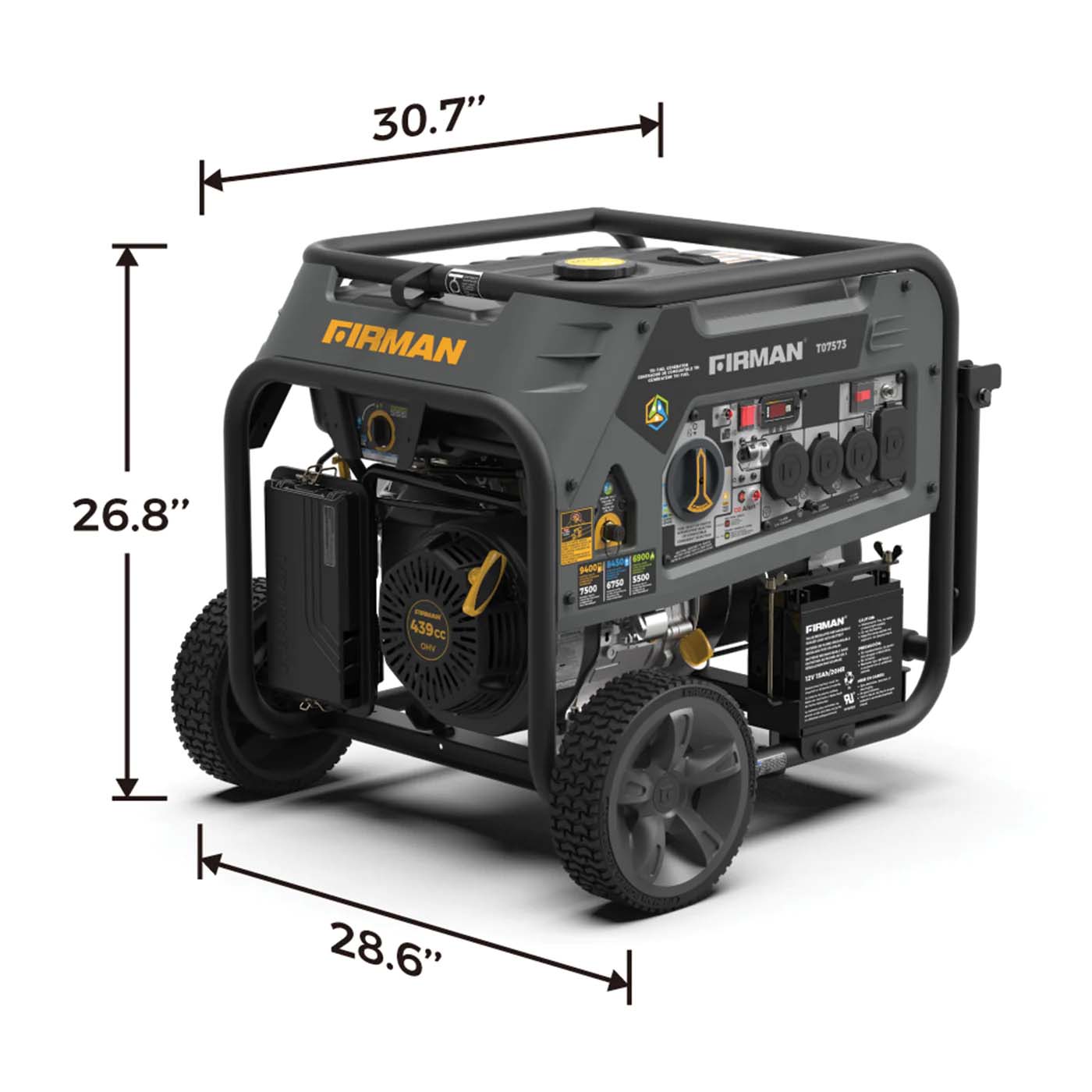 Firman T07573 Tri-Fuel 7500W/9400W Portable Generator | Electric Start ...