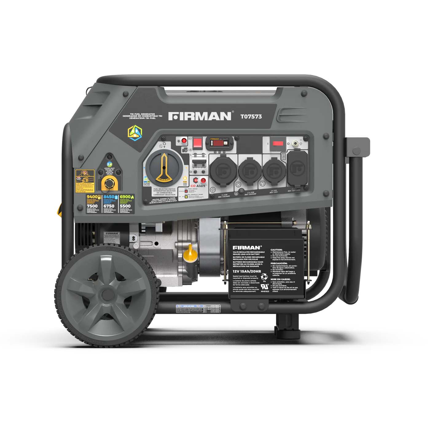 Firman T07573 Tri-Fuel 7500W/9400W Portable Generator | Electric Start ...